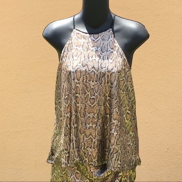 Zara | Tops | Zara Gold Sequin Snake Print Top | Poshmark